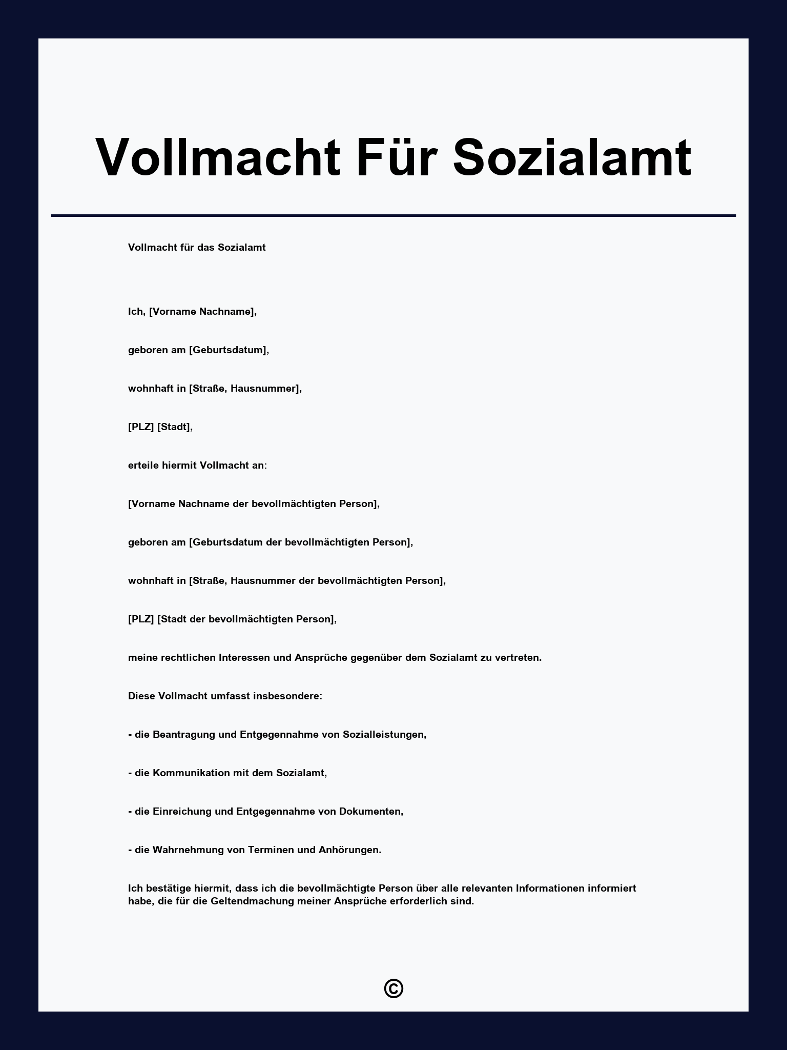 Vollmacht Für Sozialamt