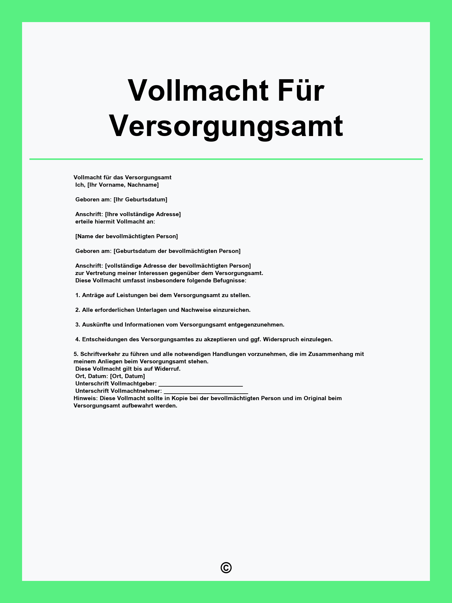 Vollmacht Für Versorgungsamt
